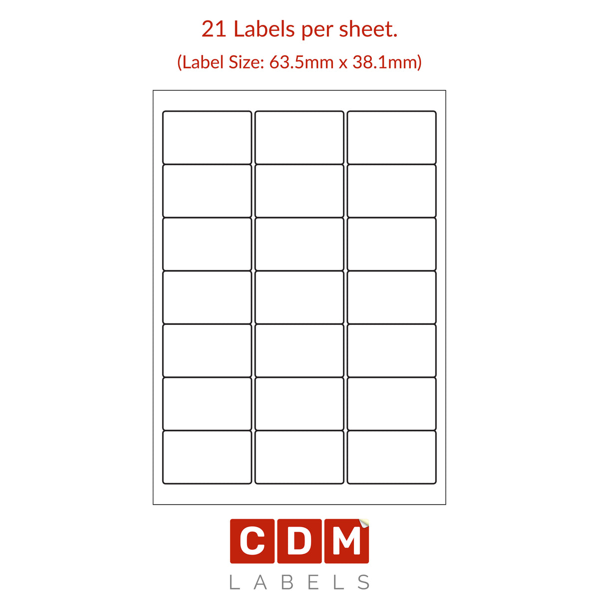 A4 Sheet Labels, 21 Labels per Sheet (63.5mm x 38.1mm). Matt White Pap ...