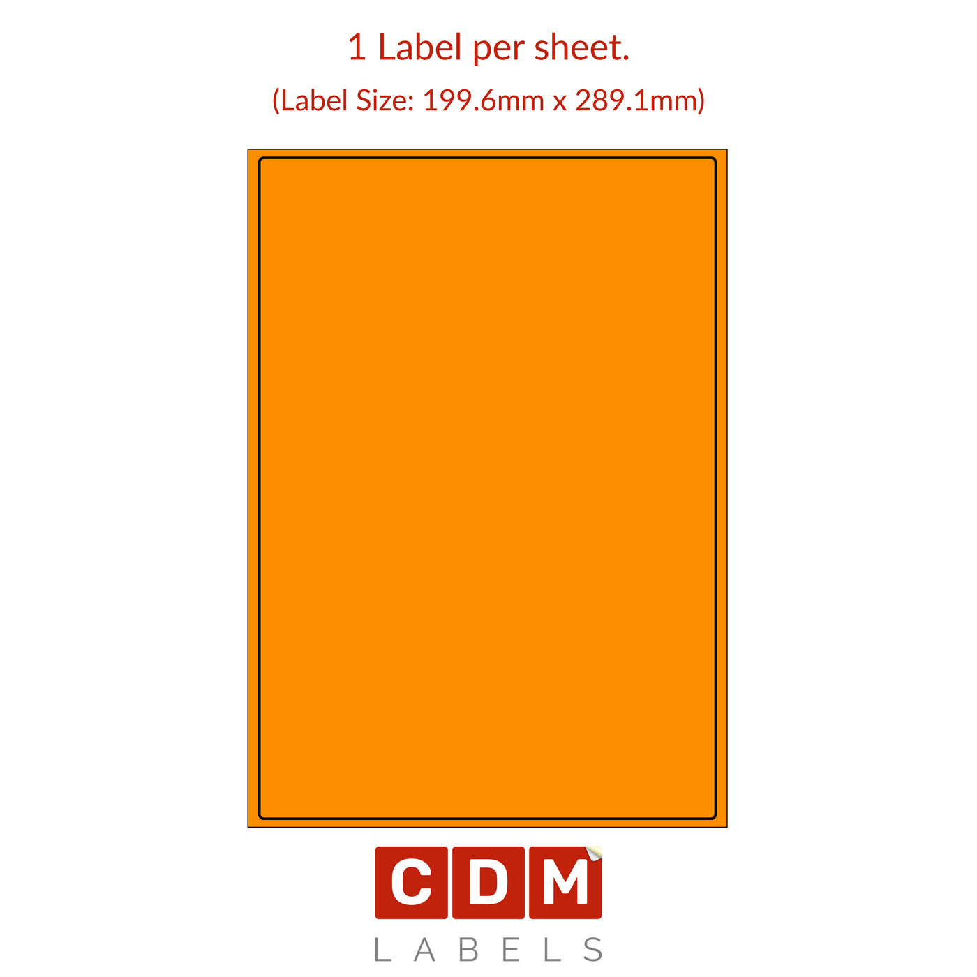 Orange (Pantone 021), A4 Sheet Labels, 1 Label per Sheet. (199.6mm x 2 ...