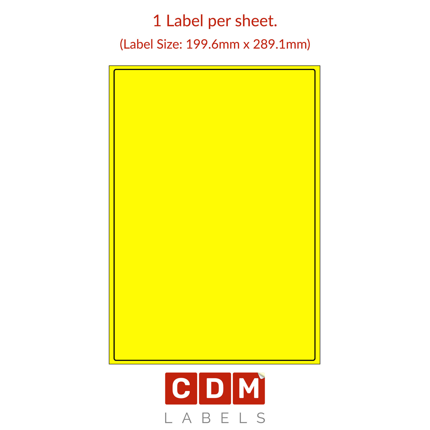Pantone Yellow, A4 Sheet Labels, 1 Label per Sheet. (199.6mm x 289.1mm ...