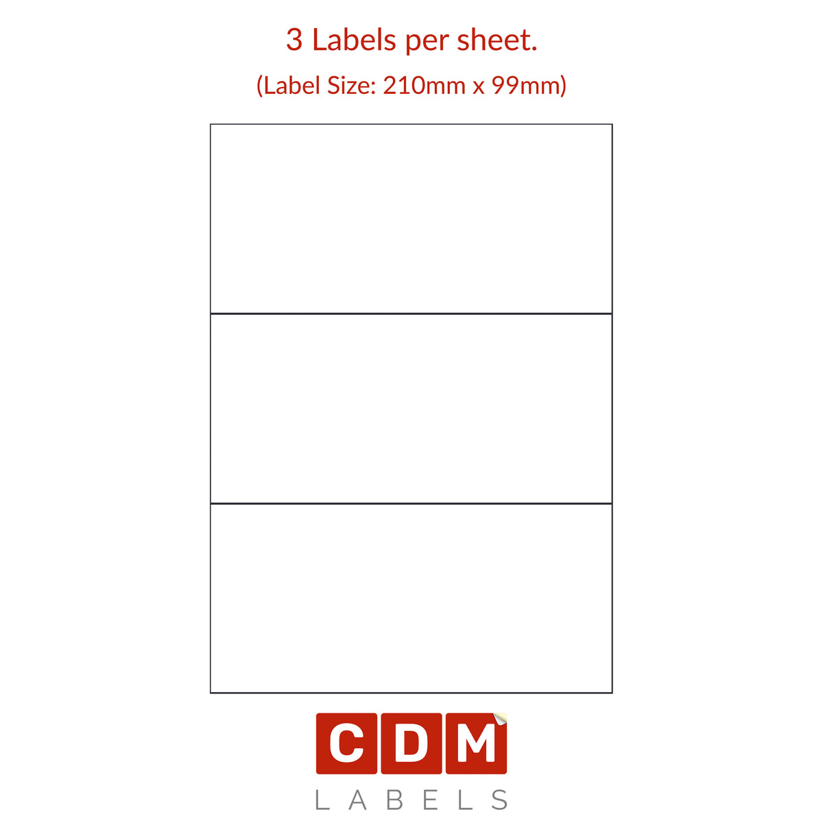 A4 Sheet Labels, 3 Labels per Sheet. (210mm x 99mm). Matt White Paper ...