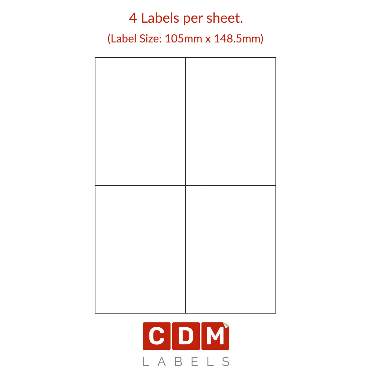 A4 Sheet Labels, 4 Labels per Sheet, Butt Cut (105mm x 148.5mm). Matt ...