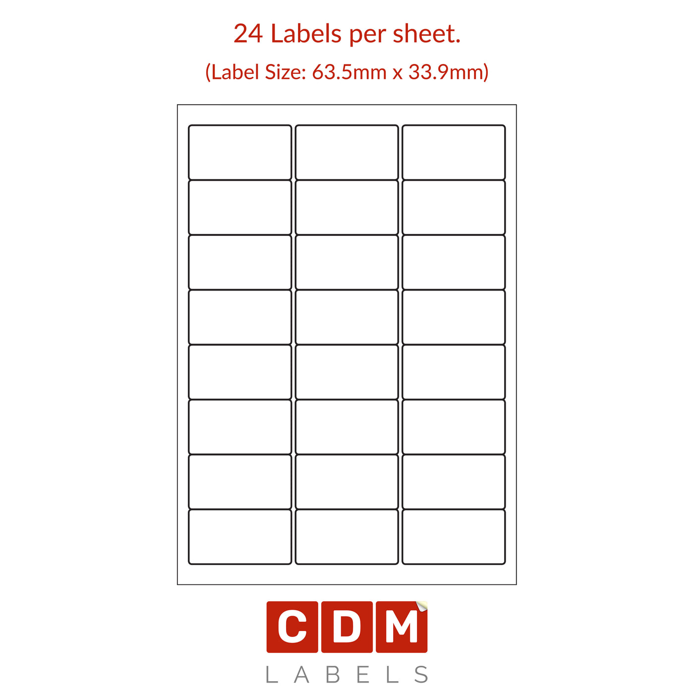 A4 Sheet Labels, 24 Labels per Sheet (63.5mm x 33.9mm). Matt White Pap ...
