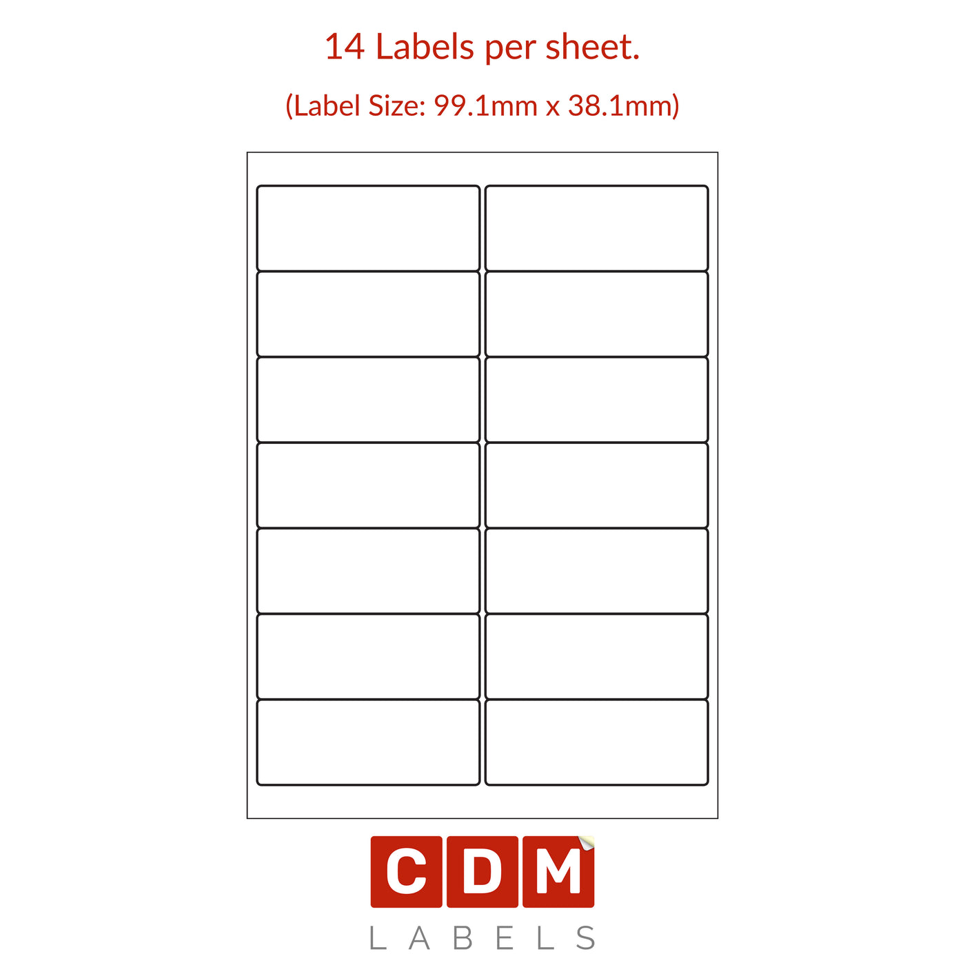 A4 Sheet Labels, 14 Labels per Sheet (99.1mm x 38.1mm). Matt White ...