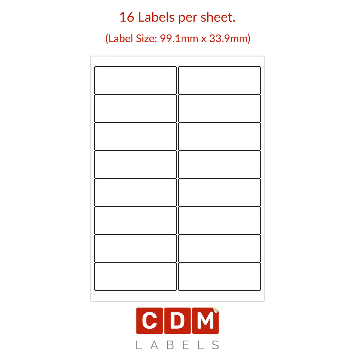 A4 Sheet Labels, 16 Labels per Sheet (99.1mm x 33.9mm). Matt White Pap ...