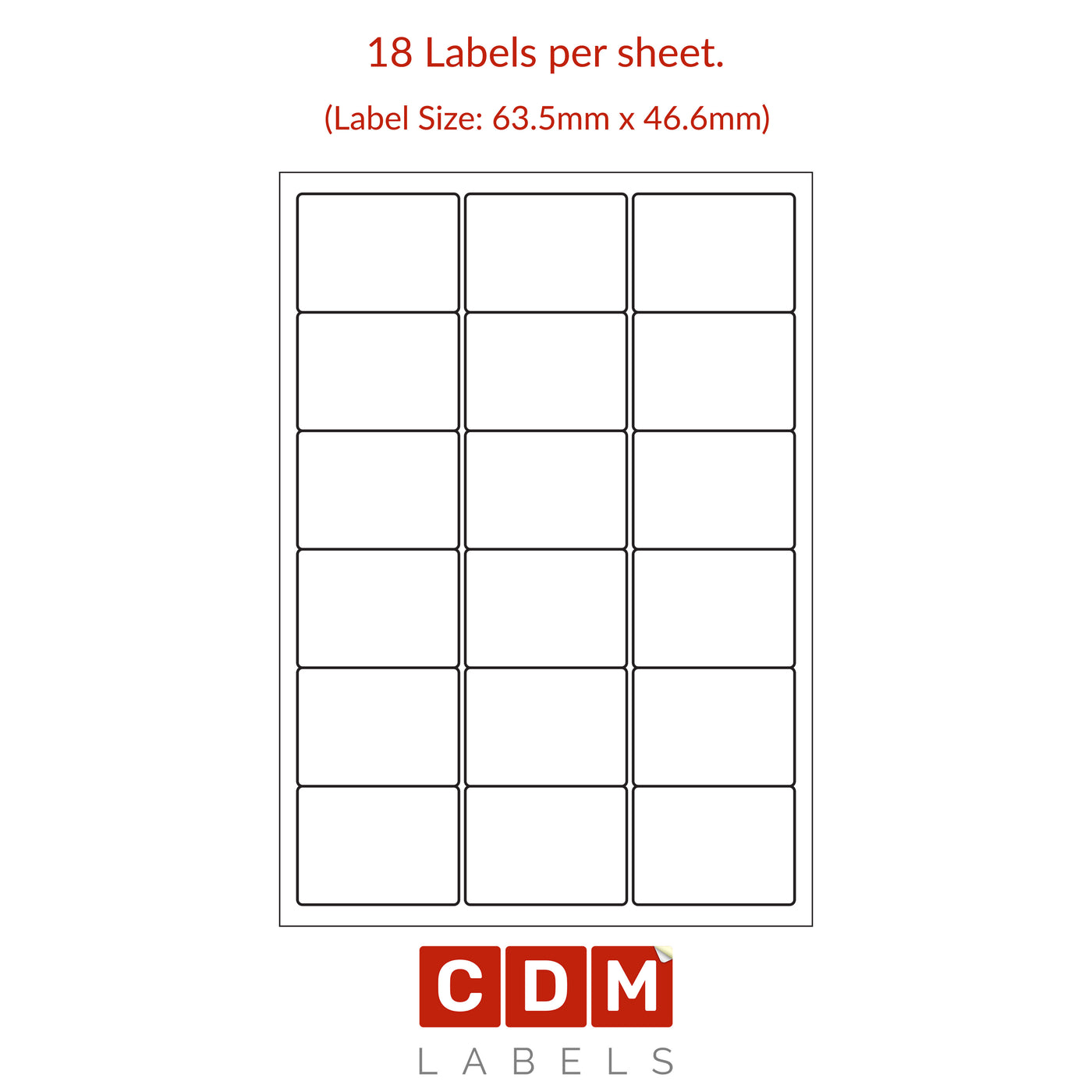 A4 Sheet Labels, 18 Labels per Sheet (63.5mm x 46.6mm). Matt White Pap ...